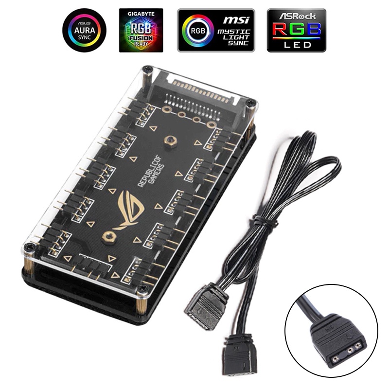 Hub Para 10 Fans ARGB 3 Pinos 5v - Aurasync, Gigabyte, Msi, Asrock ...