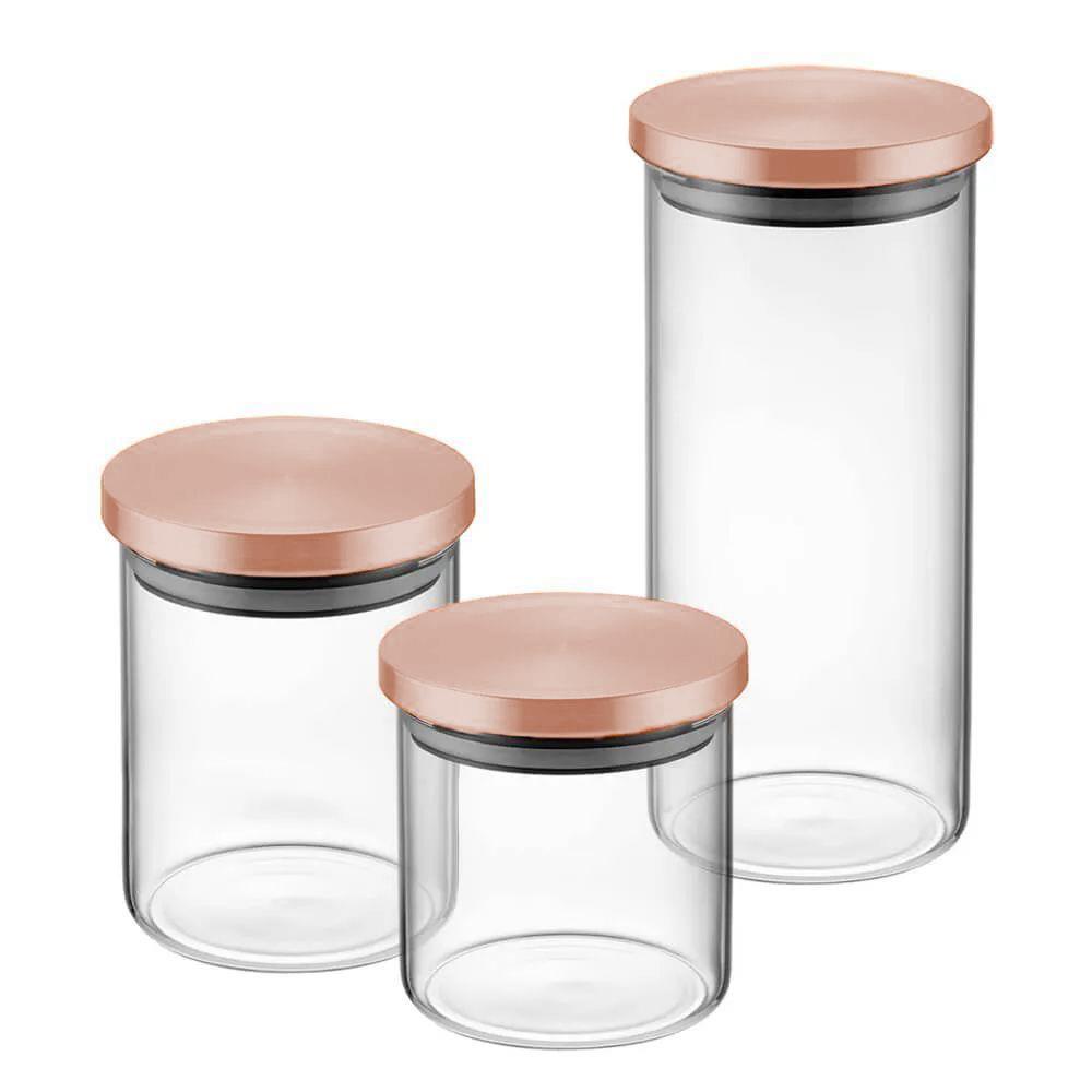 Jogo de 3 Potes Herméticos de Vidro Borossilicato Rose Gold | Shopee Brasil