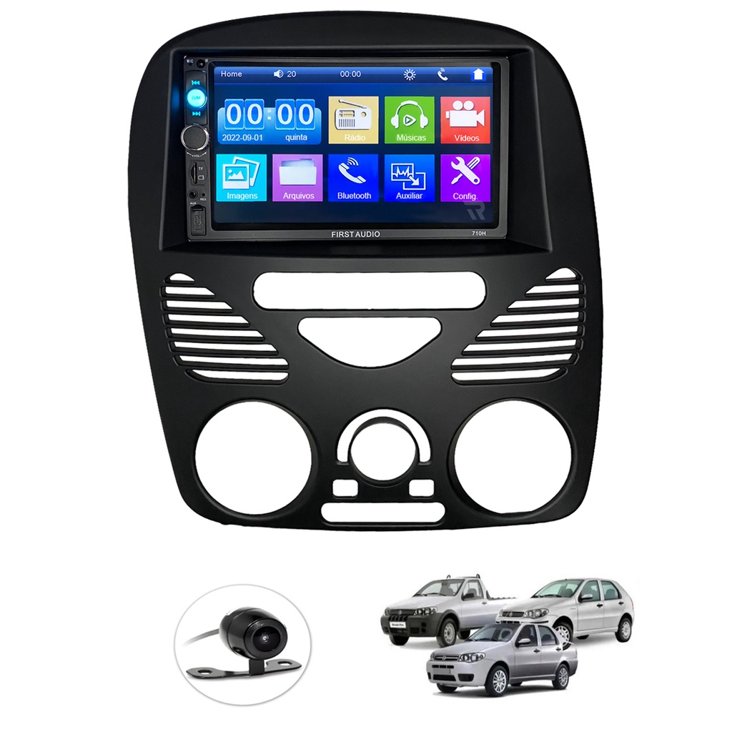Kit Central Multimidia DVD 2 Din Mp5 Fiat Palio Fire Siena Strada G2 Com Ar Condicionado Preta ...