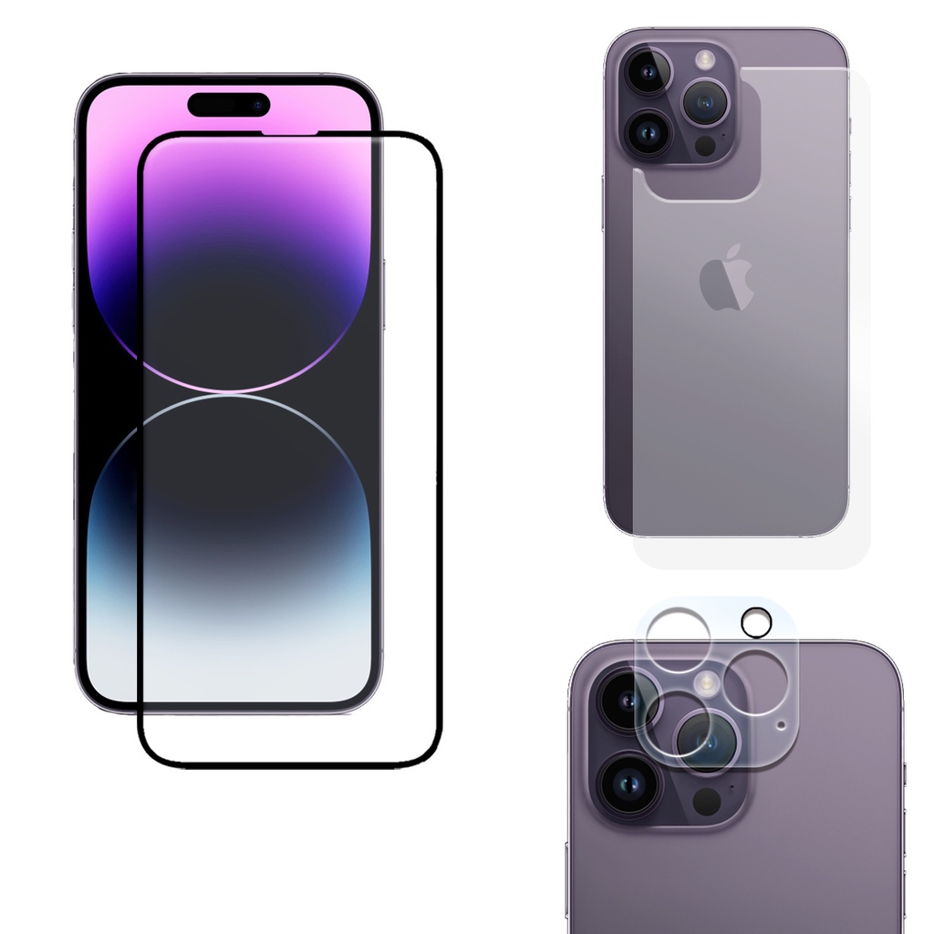Kit iPhone Pelicula de vidro 3D + Película Câmera traseira + pelicula traseira iPhone14 13 12 11 ...