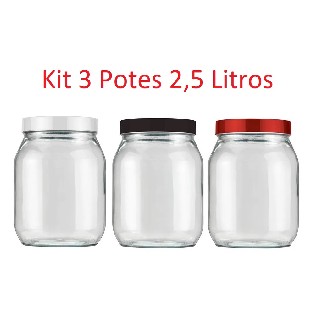 Kit 3 Pote 2,5 Litros Recipientes De Vidro Liso Invicta | Shopee Brasil