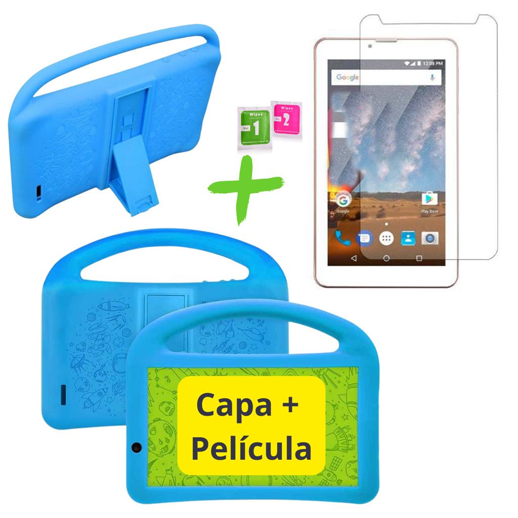 Capa infantil suporte Azul + Pelicula p/ Tablet DL Positivo 7 polegadas ...