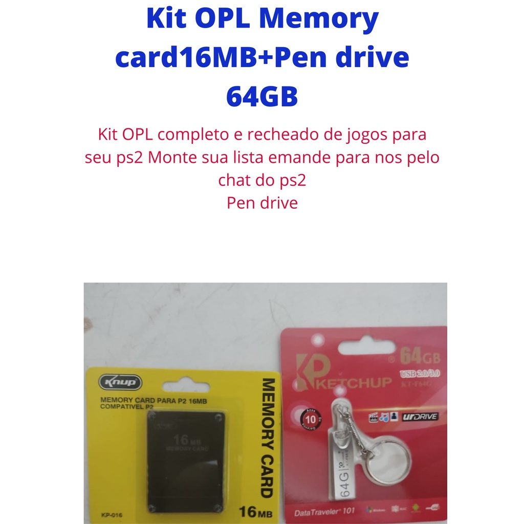 Kit OPL Pen drive + Memory 16MB Para Sistema OPL | Shopee Brasil