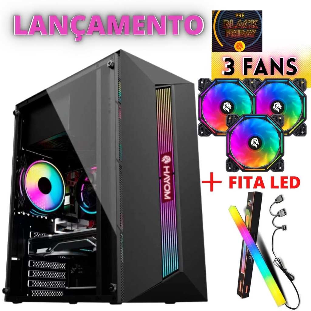 Gabinete Gamer Hayom GB1722 com 03 fans RGB inclusas e Lateral em vidro ...