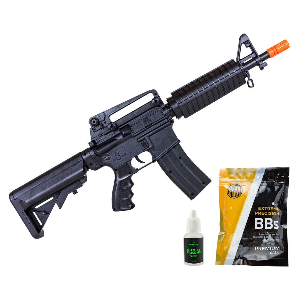 Rifle de Airsoft Fuzil M4 CQB Spring Rossi 6mm 200fps com 1000 Esferas ...