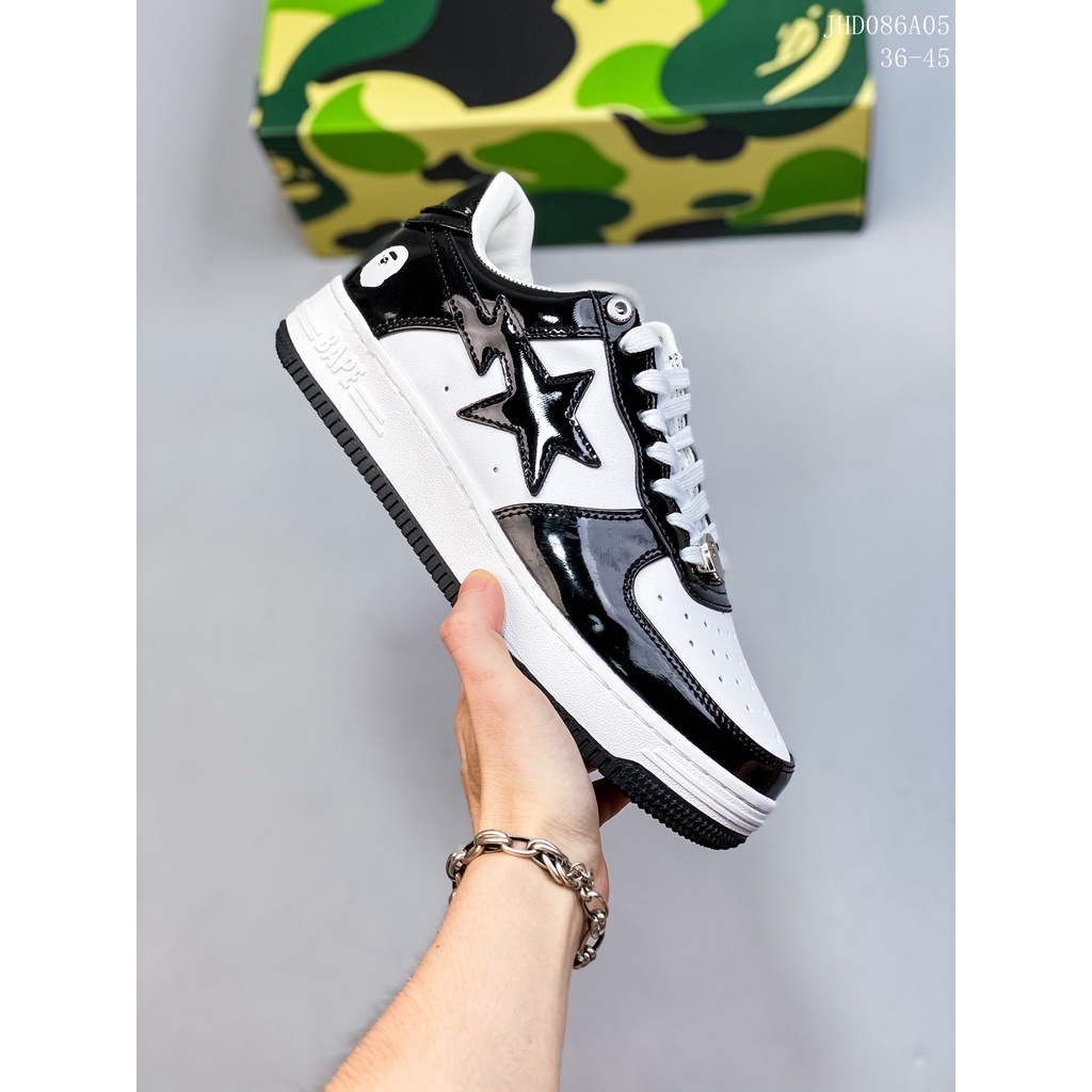 Bape Sta A Low Ape Head Clássico Patenteado De Couro Tênis Casual De ...