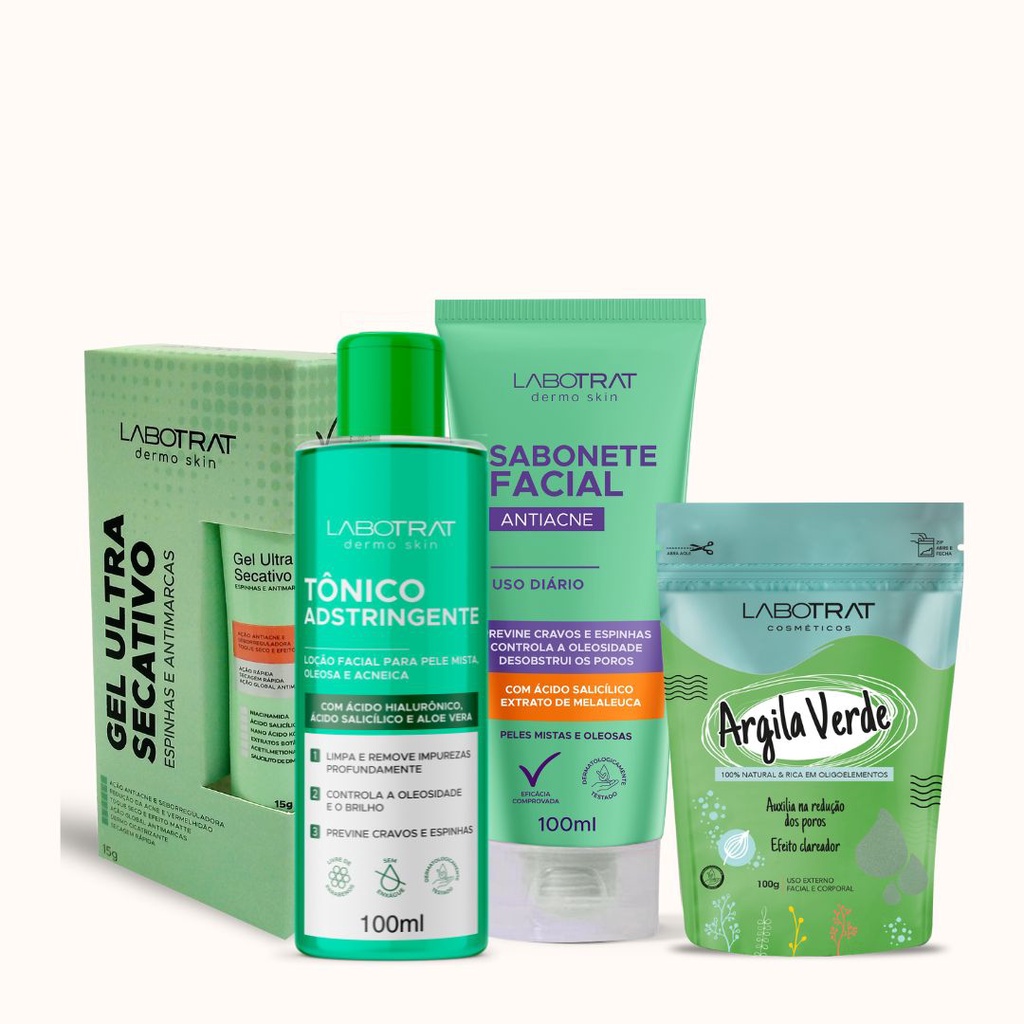 Kit Facial Antiacne Pele Oleosa Labotrat com Argila Verde | Shopee Brasil