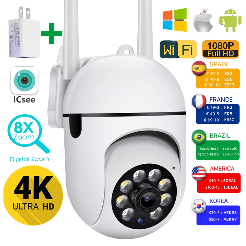 HD 1080P WiFi IP Câmera Speed Dome PTZ IP66 Impermeável CCTV IR Redecam ...