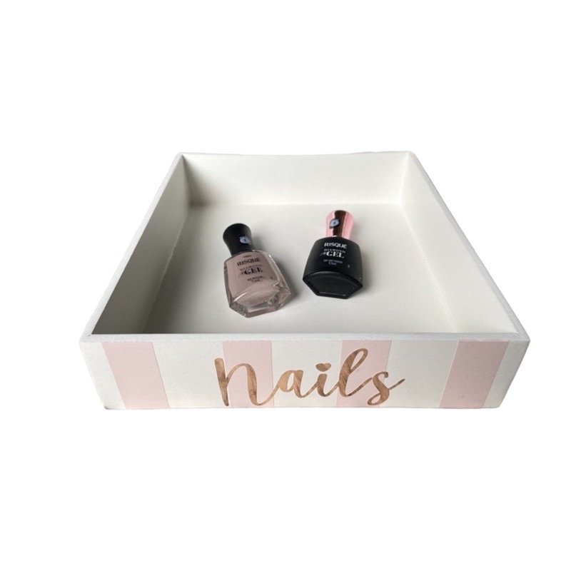 Bandeja Mdf Nails com listra rosa 20x20cm | Shopee Brasil