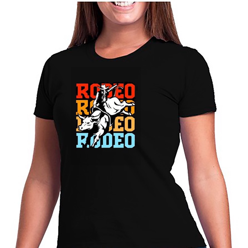 CAMISETA COUNTRY BABY LOOK 100% RODEO COR PRETA | Shopee Brasil