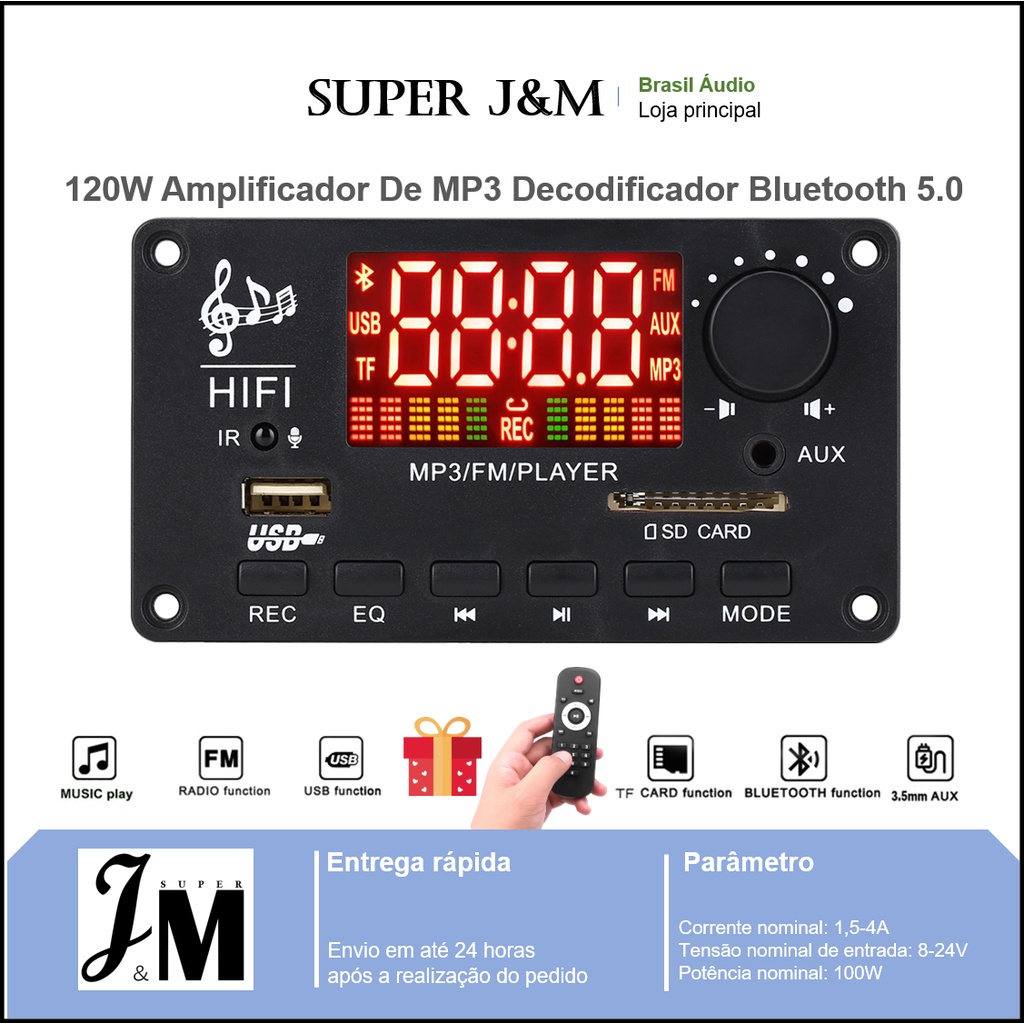 Placa Mp3 Amplificada 240 Watts Rms (120+120) - Escorrega o Preço