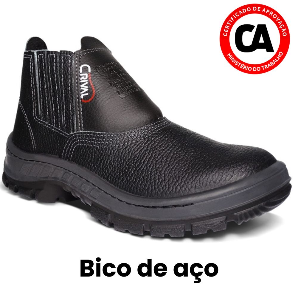 Botina Bota de Segurança Couro Bico de Aço Bidensidade com Elástico ...