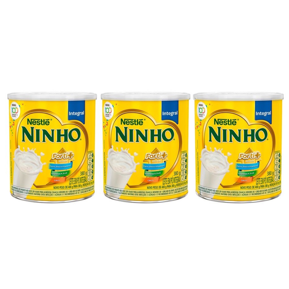 KIT 3 UNIDADES NINHO INTEGRAL LATA 380G CADA | Shopee Brasil