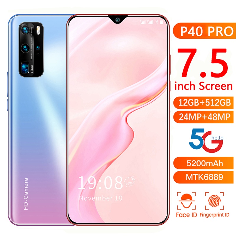 【Versão global】 Celular Venda Original P40 pro 7.5Polegada 12GB + 512GB Android Smartphone Navio ...