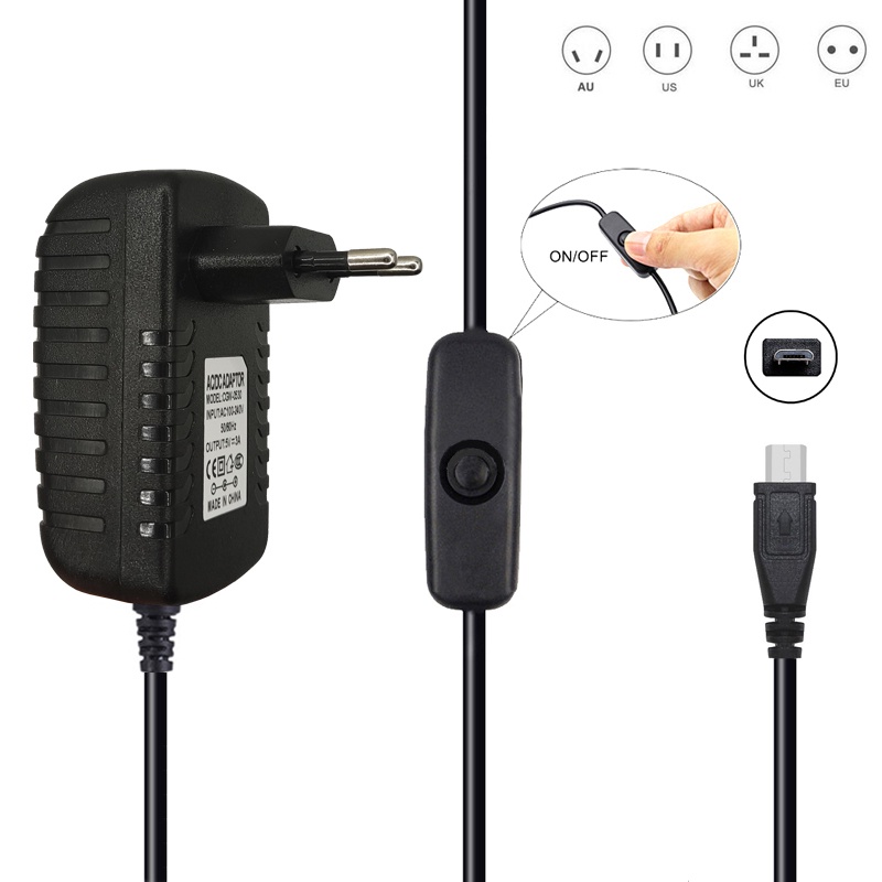 Adaptador De Fonte De Alimentação AC 100-240V DC 5V 3A Com Botão ...