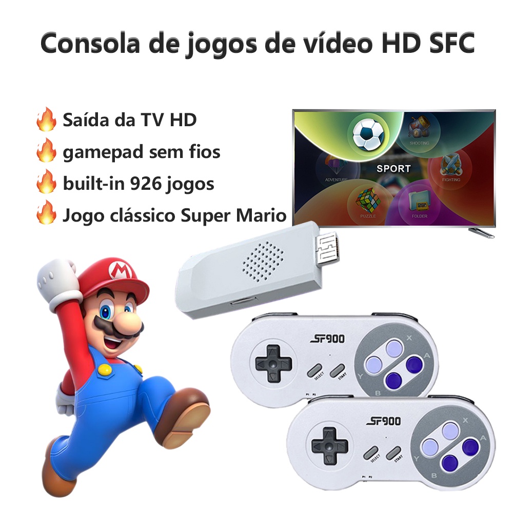 SF900 Retrô Console De Jogo HD Bastão De Vídeo Game Para SNES 16 Bit ...