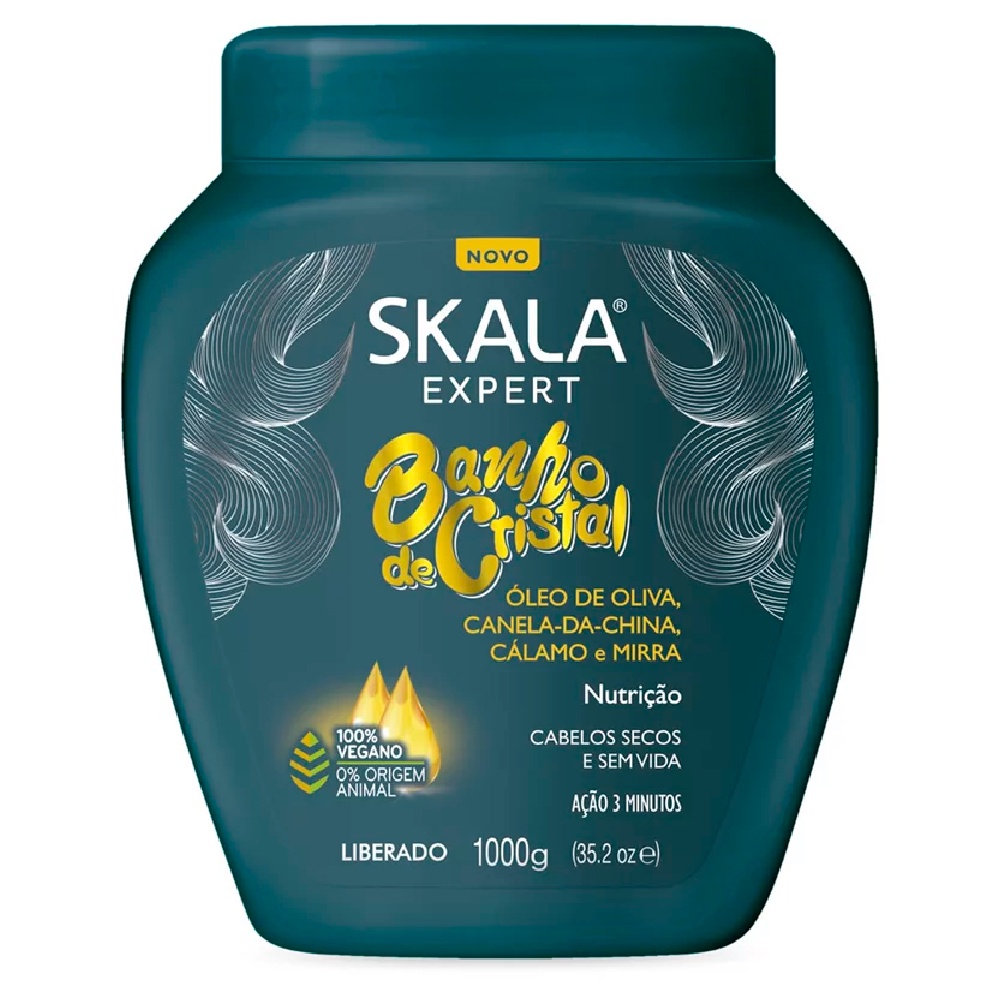 Pote creme de tratamento Banho de Cristal Skala 1000g cabelos secos e ...