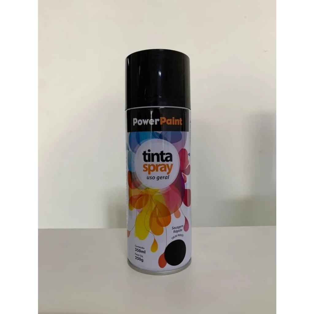Tinta Spray Uso Geral Preto Brilhante 350ml Powerpaint | Shopee Brasil