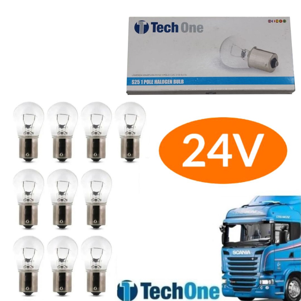 Kit 10 Lâmpadas Caminhão Onibus 21w 24v 1 Polo P21w 1141 - Escorrega o ...