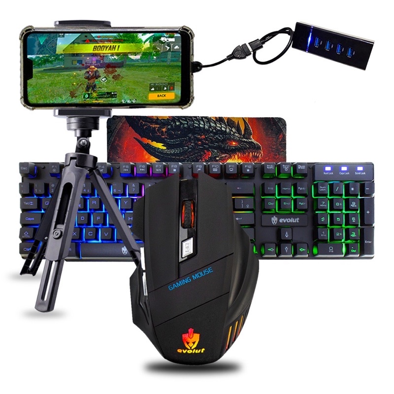Kit Mobilador Completo Gamer Barato P/ Jogar Free Fire Teclado e Mouse Led Rgb Com Fio Usb P ...