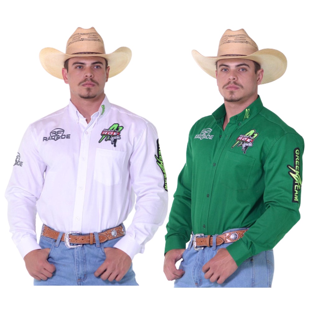 Camisa Masculina Radade Manga Longa Bordada Green Bull em Sarja Bolso ...