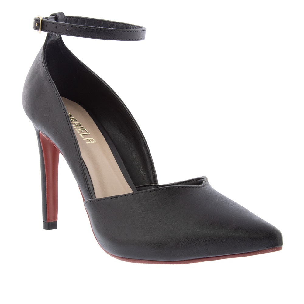 Scarpin Gabriela Salto Fino Pespontos Fivela Preto | Shopee Brasil