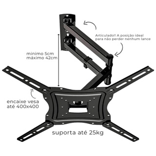 Suporte Tv Parede Braco Longo de 42cm Tri Articulado Com Inclinacao Ate ...