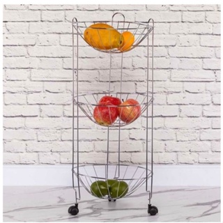 Fruteira de piso de inox aramado com 3 andares com rodinha para frutas ...