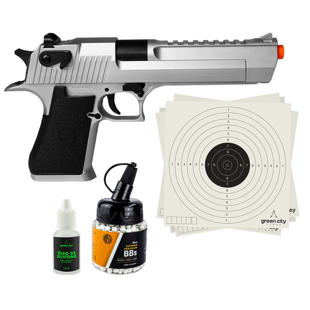 Pistola de Airsoft Desert Eagle Silver Arma Spring 6mm com 1000 Esferas ...