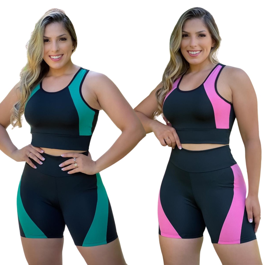 2 Conjuntos Fitness Feminino Roupa de Academia Top e Short - Escorrega ...