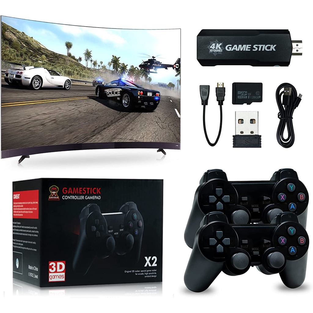 2022 4K HD Console de videogame GD10 Game Stick 40000 jogos 128GB 2.4G ...