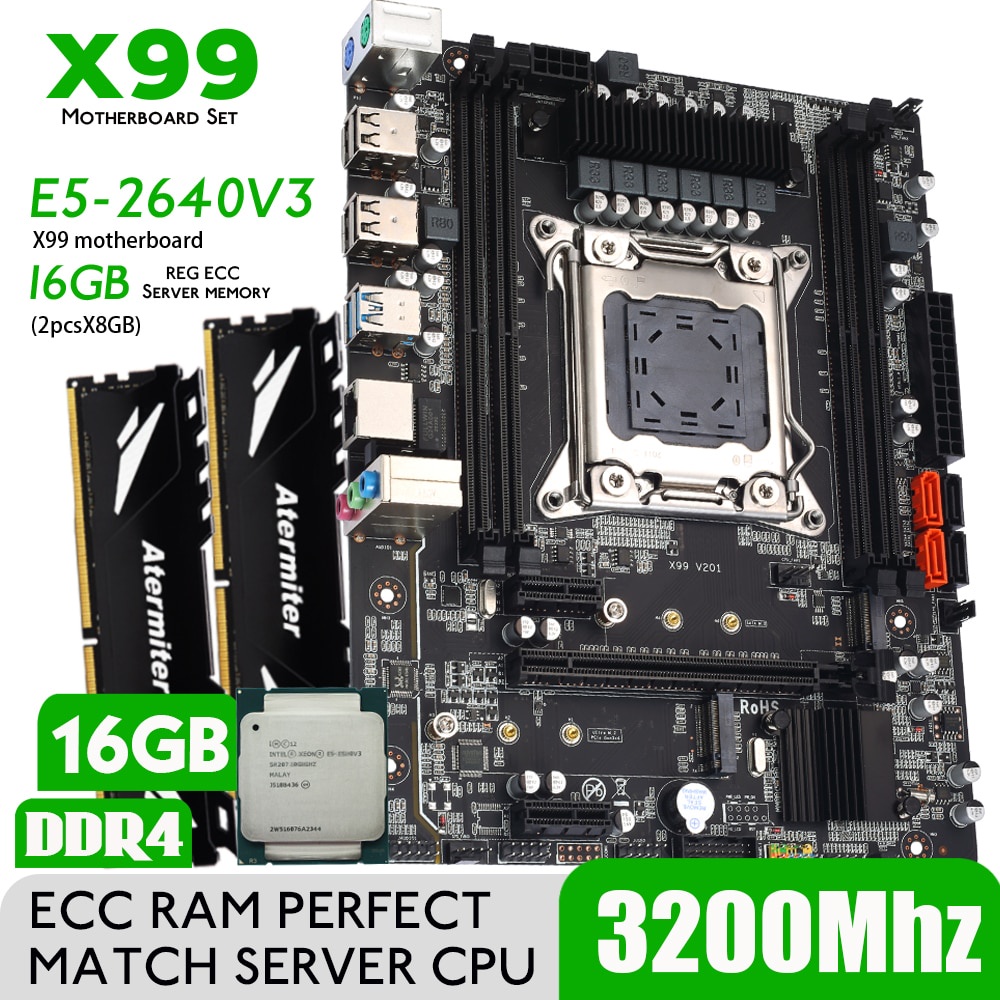 Atermiter x99 d4 ddr4 Conjunto De Placa-Mãe Com xeon e5 2640 v3 LGA2011 ... Atermiter x99 d4 ddr4 Conjunto De Placa-Mãe Com xeon e5 2640 v3 LGA2011 ...