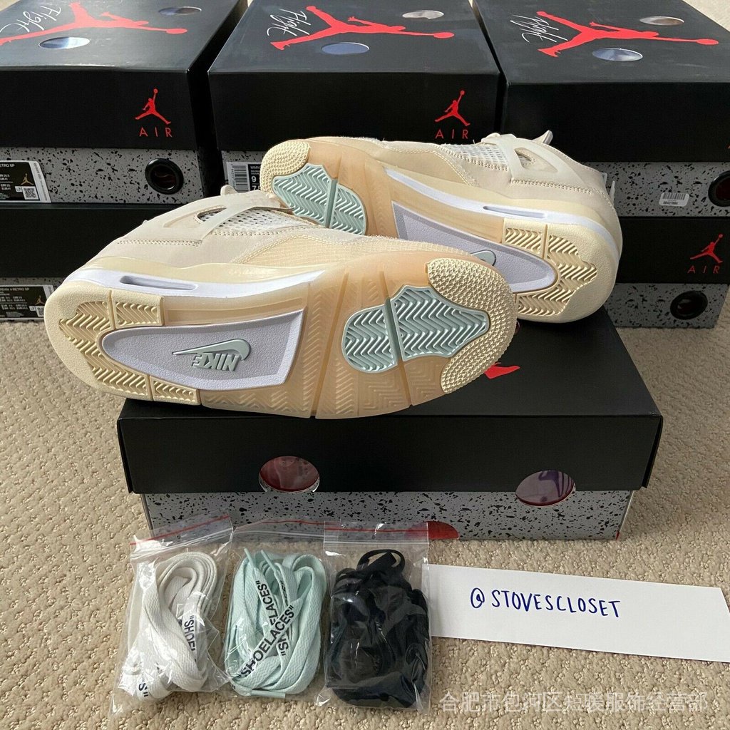 Readystock Off-White x Air Jordan 4 Retro SP Cream/Sail AJ4 Tênis De ...