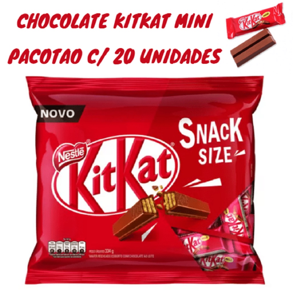 Kitkat Chocolate ao Leite Pacote c/ 20 Mini Kit Kat Nestle 16,7g Bombons para Festa Aniversario ...