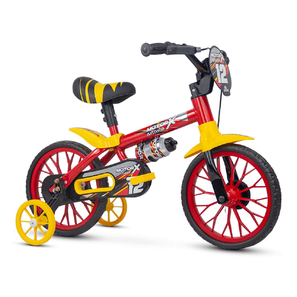 Bicicleta Nathor Aro 12 Motor X Vermelho Amarelo Com Rodinha | Shopee ...