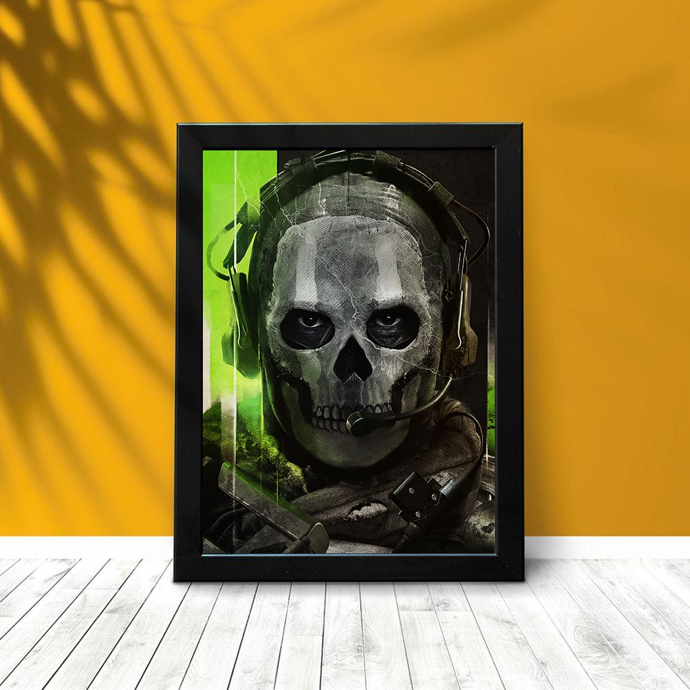 Quadro Decorativo COD Call of Duty Parede com 3M com Moldura MW2 Ghost ...
