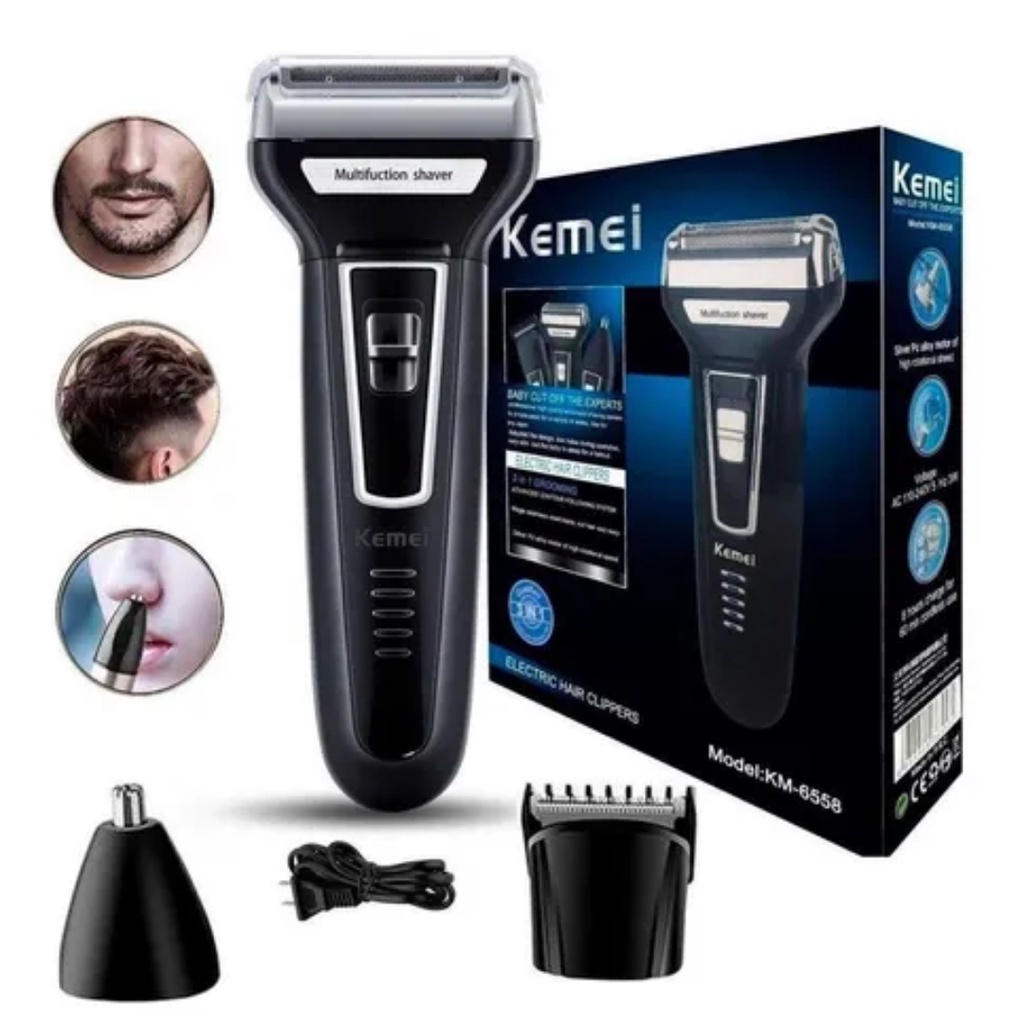 Maquina Barbear Shaver Kemei 3 Em 1 KM-6558 Nariz Barba Pelos e Corpo ...