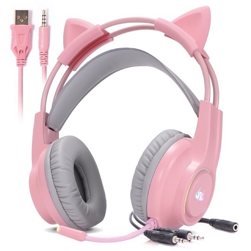 Fone De Ouvido Headset Gamer Gatinho KP-GA04 Rosa Com Fio e Microfone ...