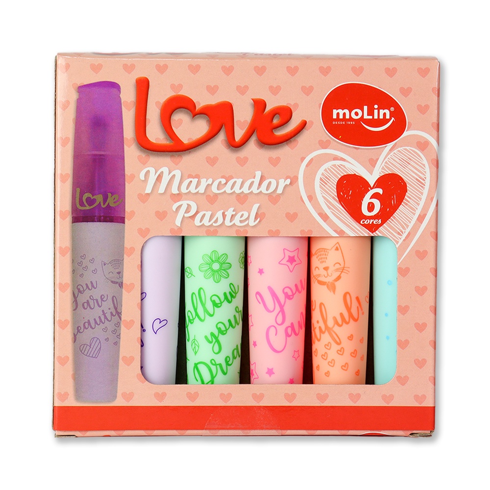 Marca-Texto Pastel Love MoLin - Blister 6 UN | Shopee Brasil