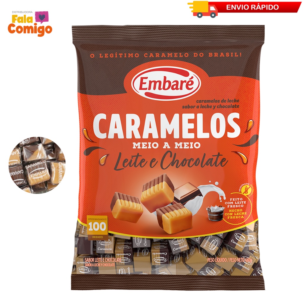 Bala caramelo meio a meio 660 grs - Embare | Shopee Brasil