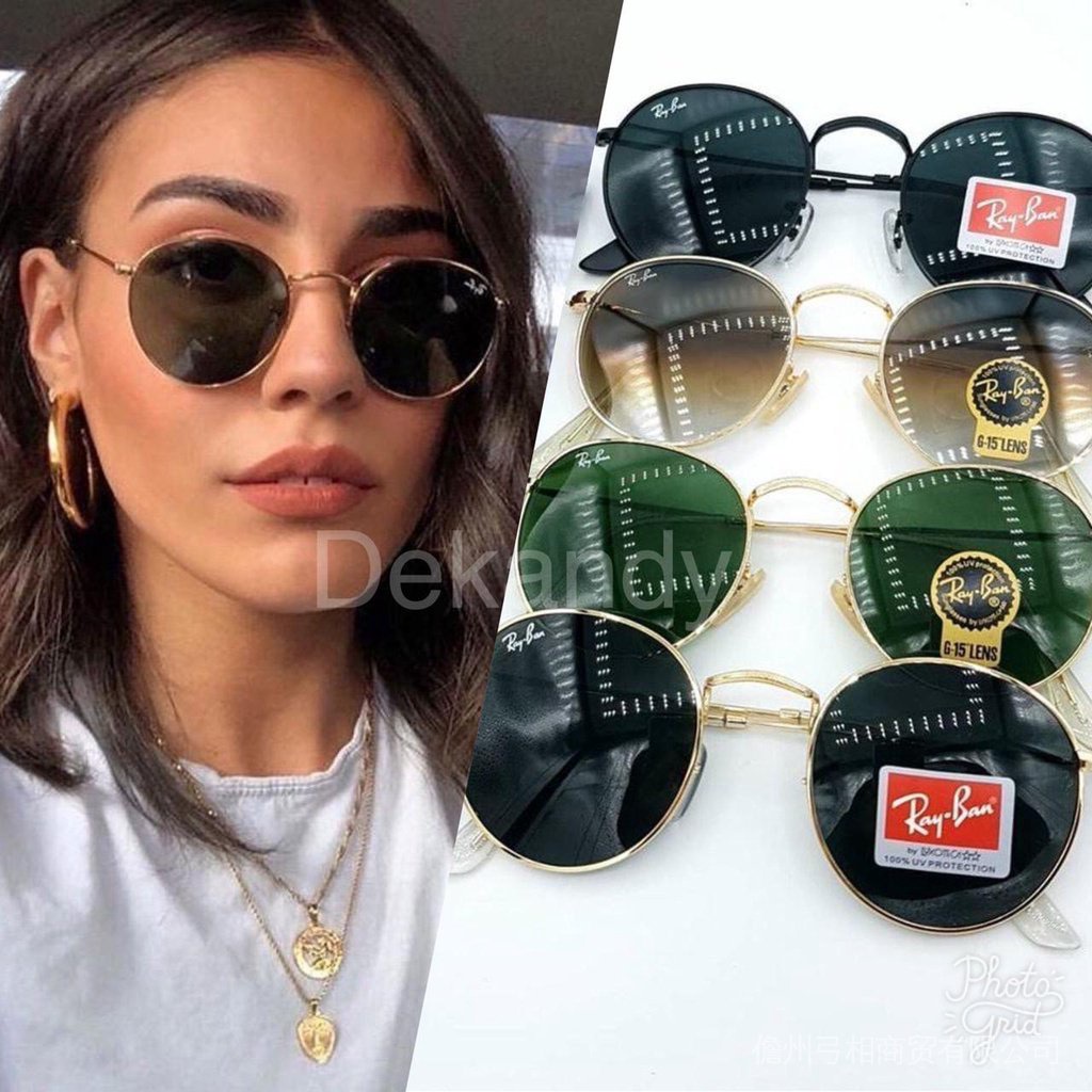 Óculos de sol Ray Ban Round 3447 Preto Castanho Redondo G15 Clássico ...