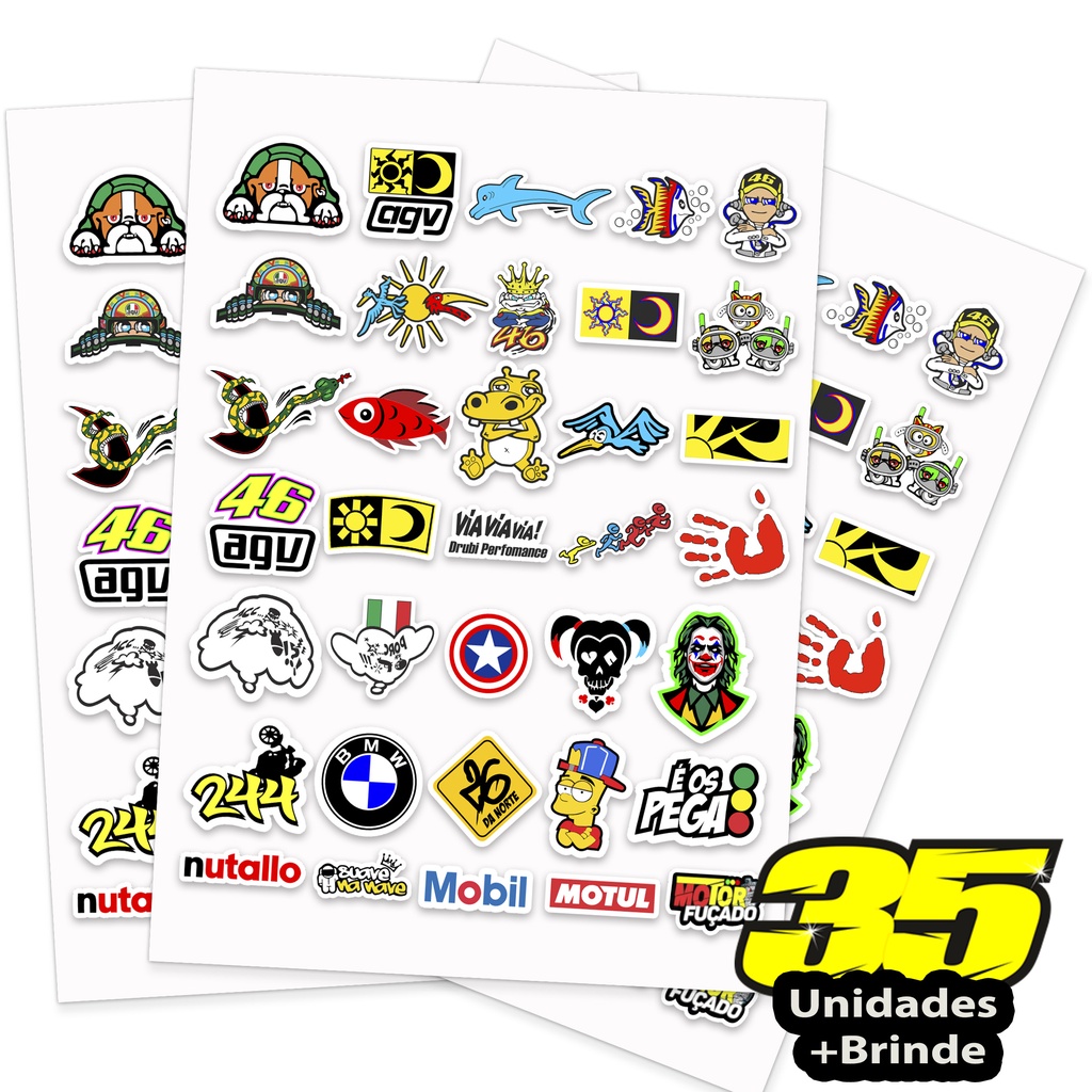 Cartela de Adesivos para carro moto ou bike Sticker Notebook Bicicleta 35 uni | Shopee Brasil