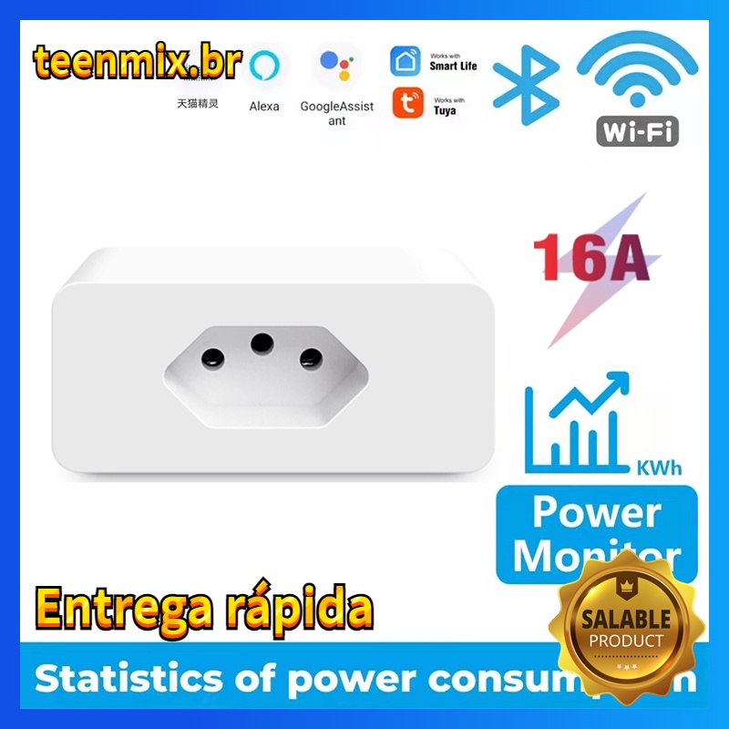 16A Padrão Brasil Tuya Wifi Inteligente Plug Adapter Tomada Power ...