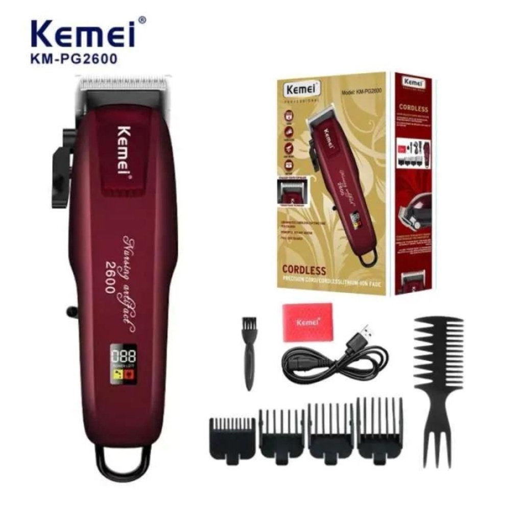 Maquina De Cortar Cabelo e Barba Profissional Kemei Eletrônica Sem Fio Bivolt KM-2600 ...