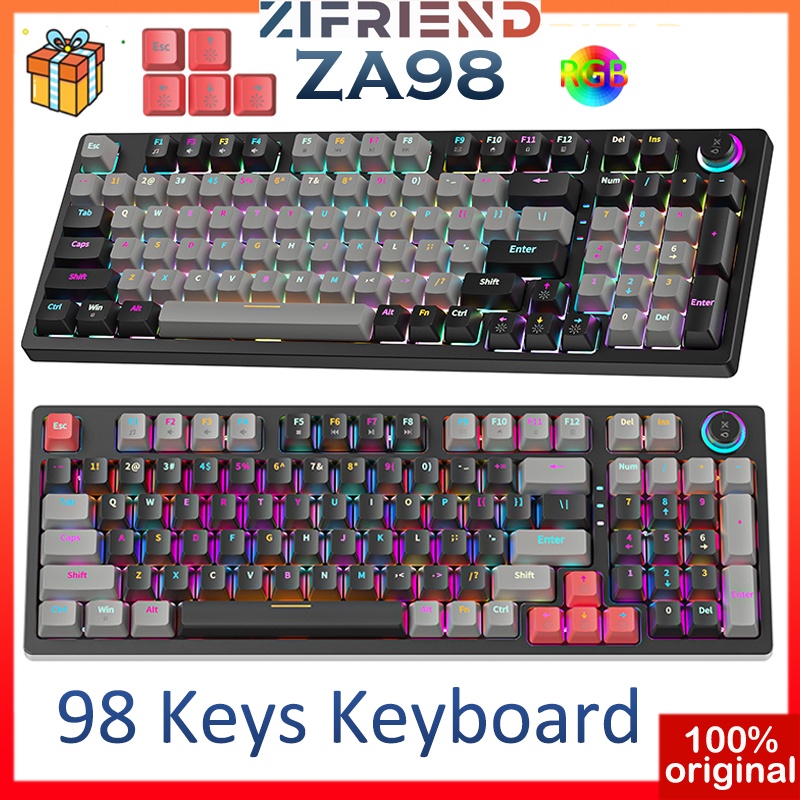 ZIFRIEND ZA98 Black Mechanical Keyboard Blue Red Switch Wired 98 Keys ...