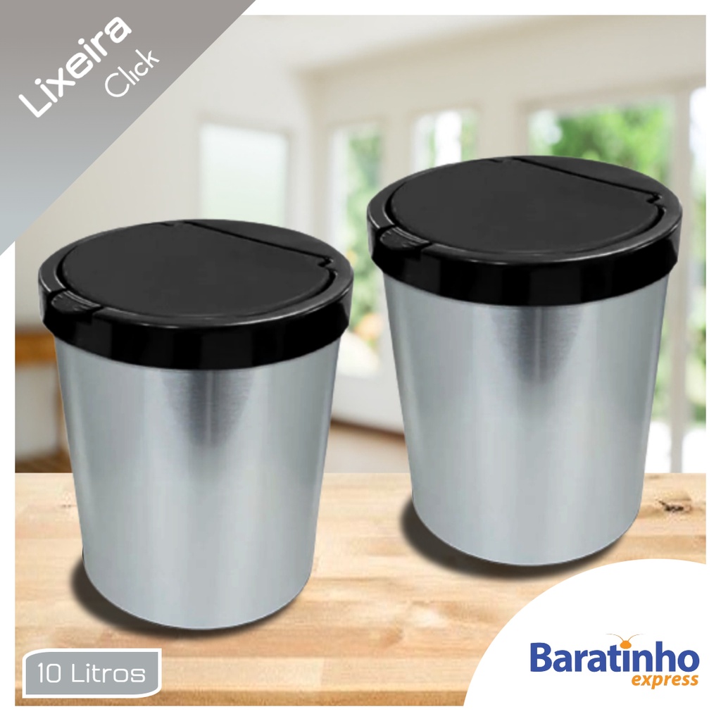 Kit 2 Lixeira Cesto de Lixo Inox Estilizado Click 10 Litros | Shopee Brasil
