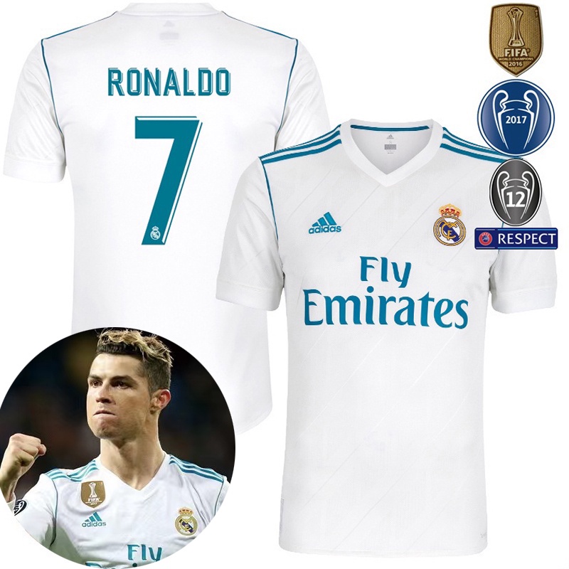 Camisa Retrô De Futebol 2017/2018 Real Madrid Casa Terceiro RONALDO ...
