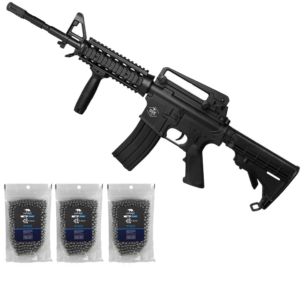 Rifle De Pressão Airgun M4 SP Spring QGK Airsoft Calibre 6mm + 900un ...