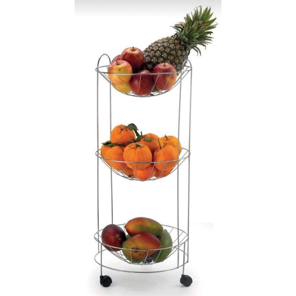 Fruteira de piso de inox aramado com 3 andares com rodinha para frutas ...