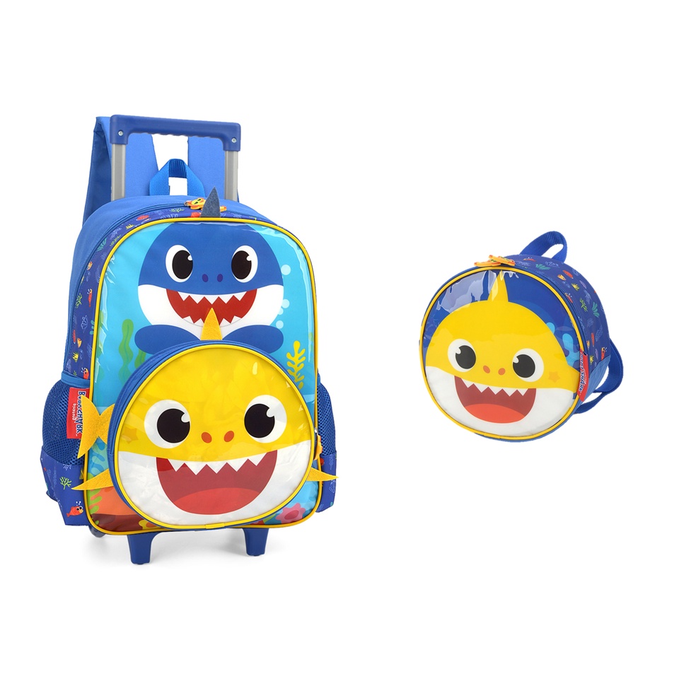 Kit Mochila Escolar Rodinha Baby Shark Lancheira Azul C177 | Shopee Brasil